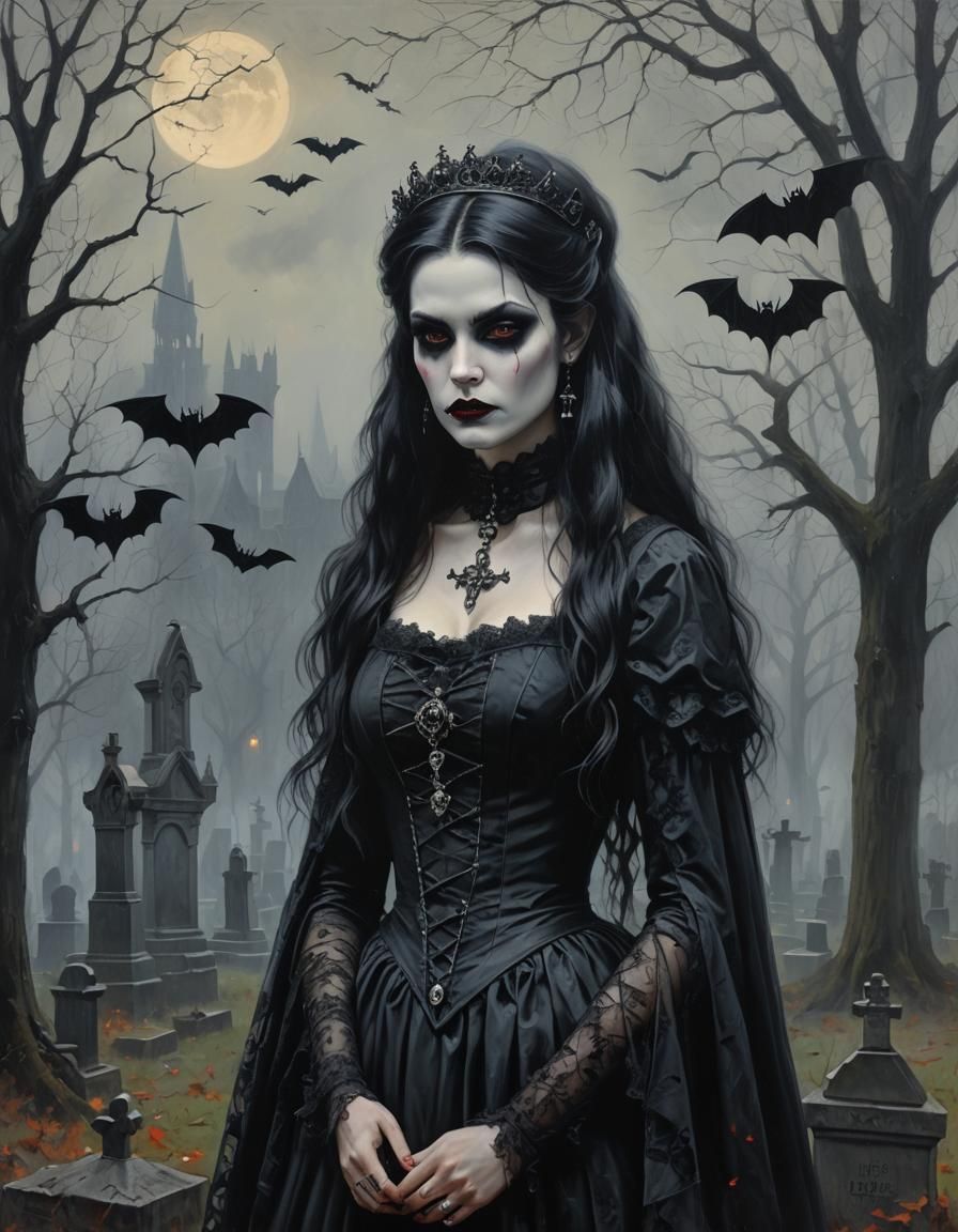 beautiful goth vampire princess black foggy haunted portrait gothic ...