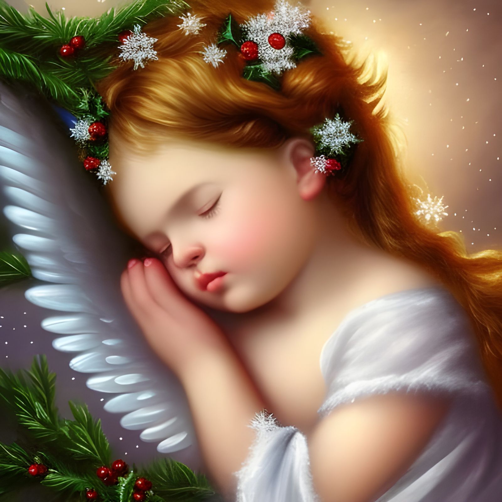 A cherub sleeping on its wing - AI Generated Artwork - NightCafe Creator
