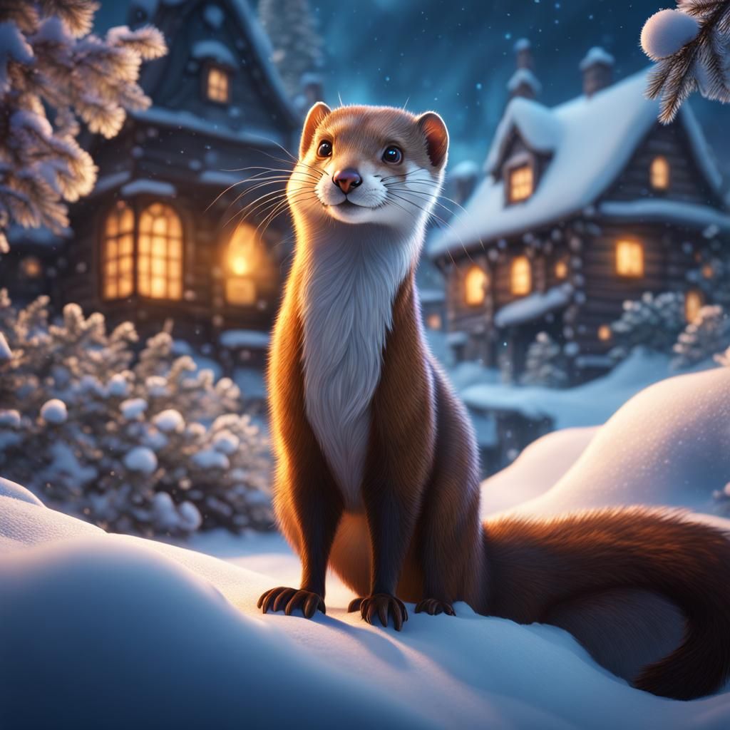 Weasel in a winter wonderland - AI Generated Artwork - NightCafe Creator