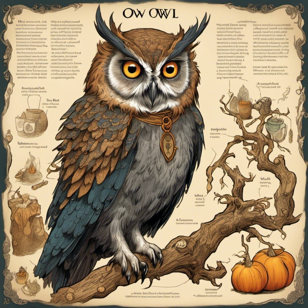 Owl as witch's familiar - AI Generated Artwork - NightCafe Creator