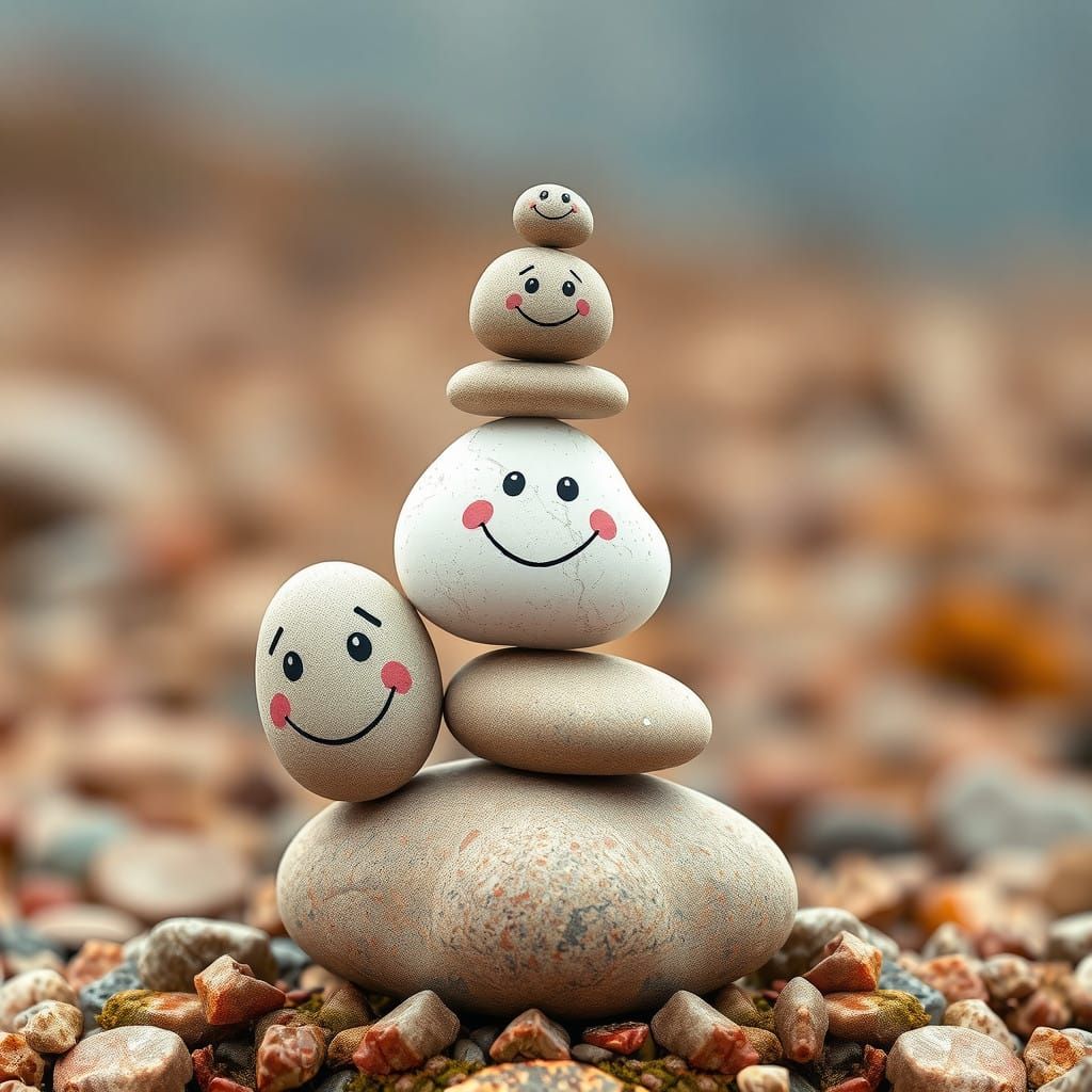 Vibrant Pebble Stack in Earthy Tones, Whimsical Fa... - AI Art