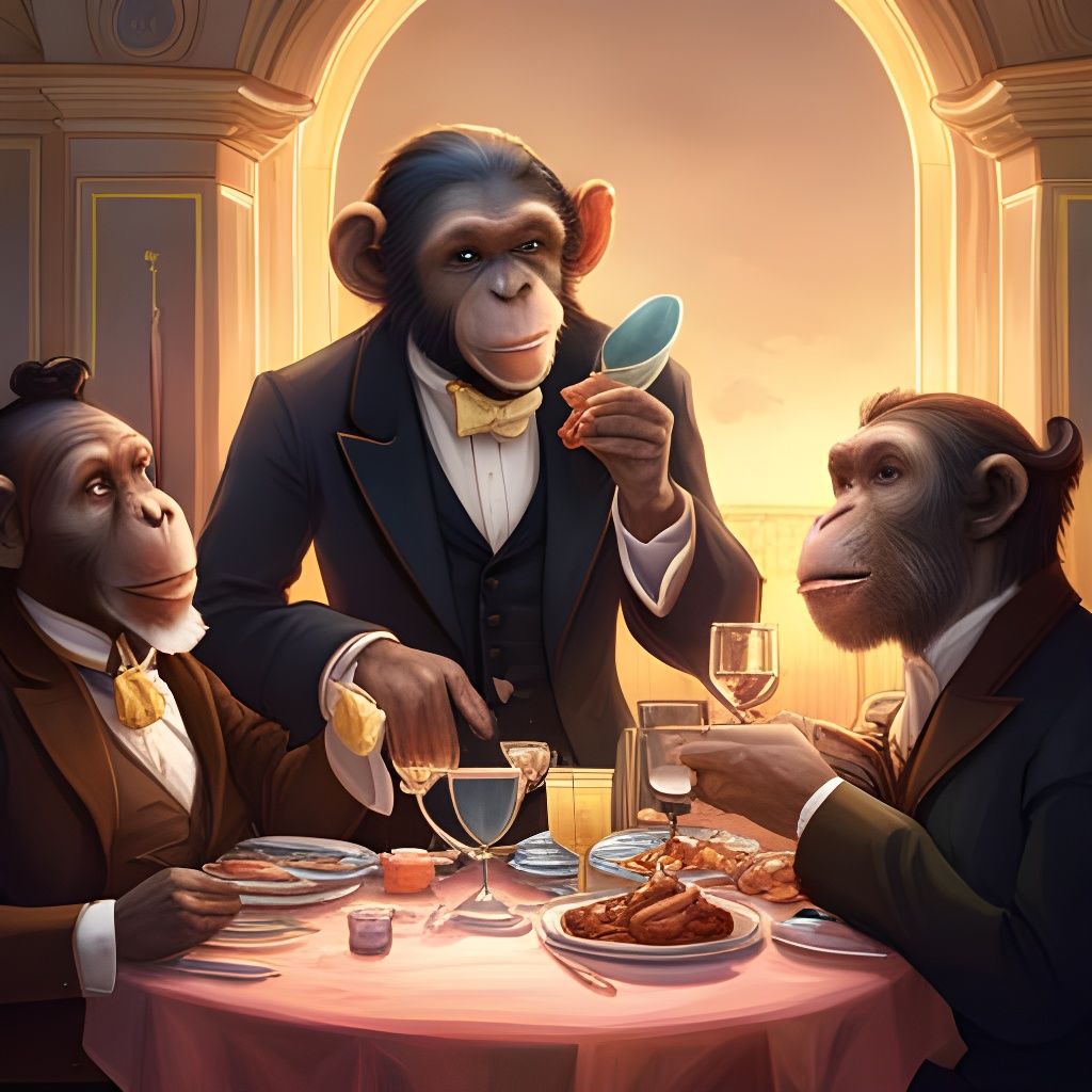 Chimpanzees eating a formal dinner - AI Generated Artwork - NightCafe ...