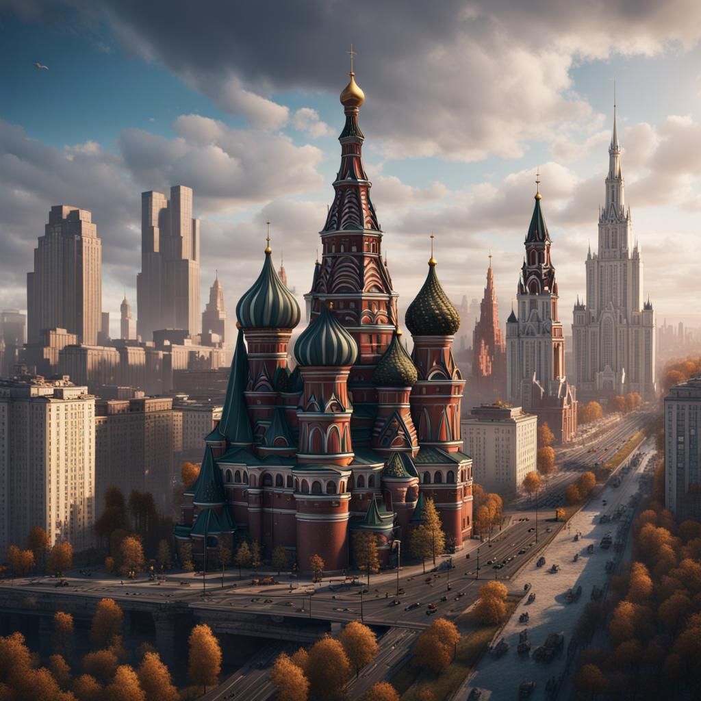 Autumn Mockba city and St. Basil's Cathedral - AI Generated Artwork ...