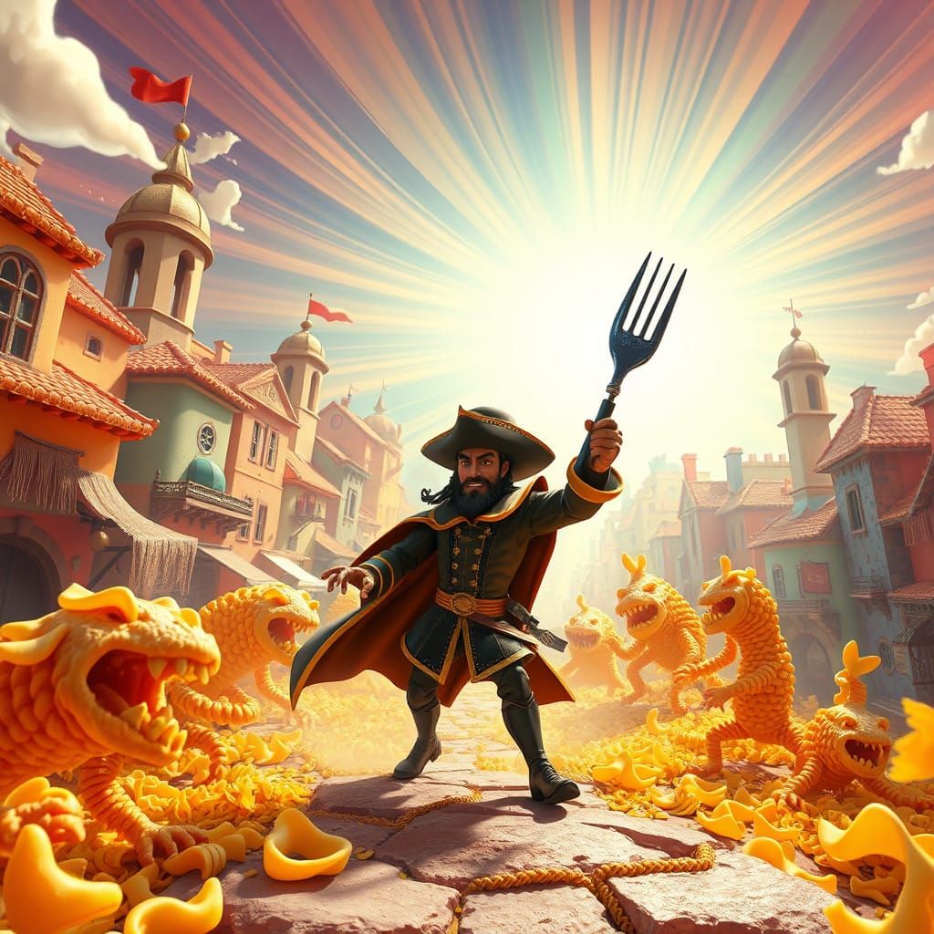 Heroic Spanish Inquisitor Battles Pasta Monsters i... - AI Art