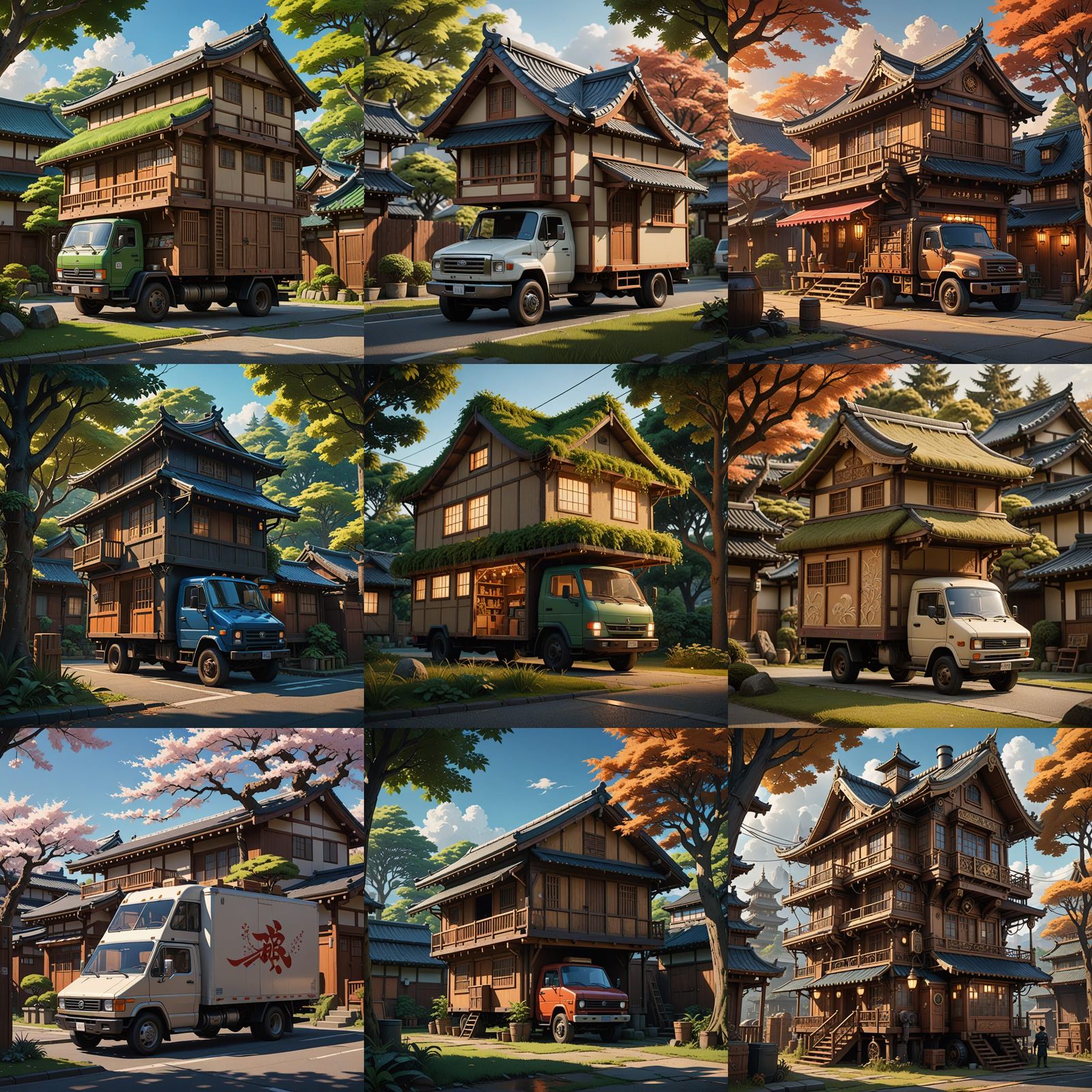 Japanese Box Truck Transports Charming Wooden Hous... - AI Art