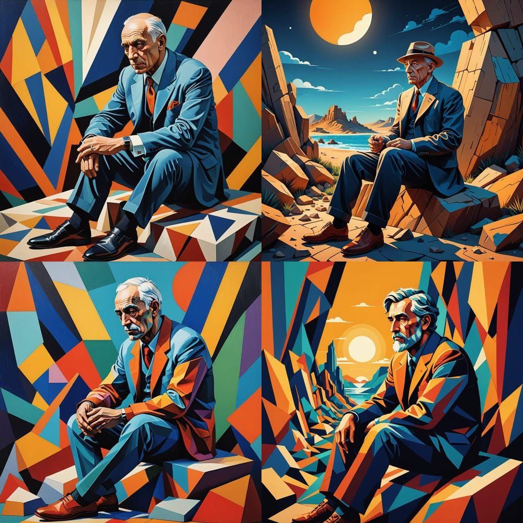 Philosopher Contemplating Under a Rock in Geometri... - AI Art