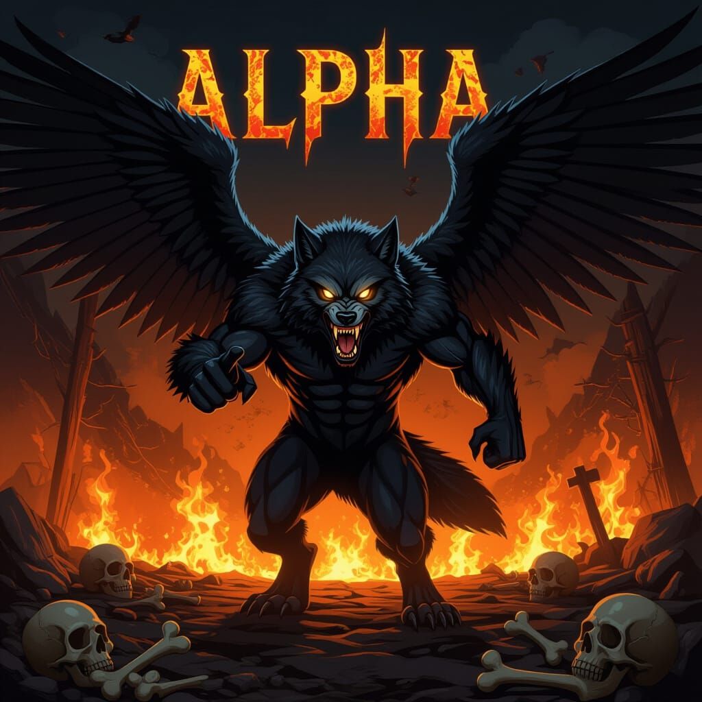 Fearsome Winged Werewolf in Dark Fantasy Style - AI Art