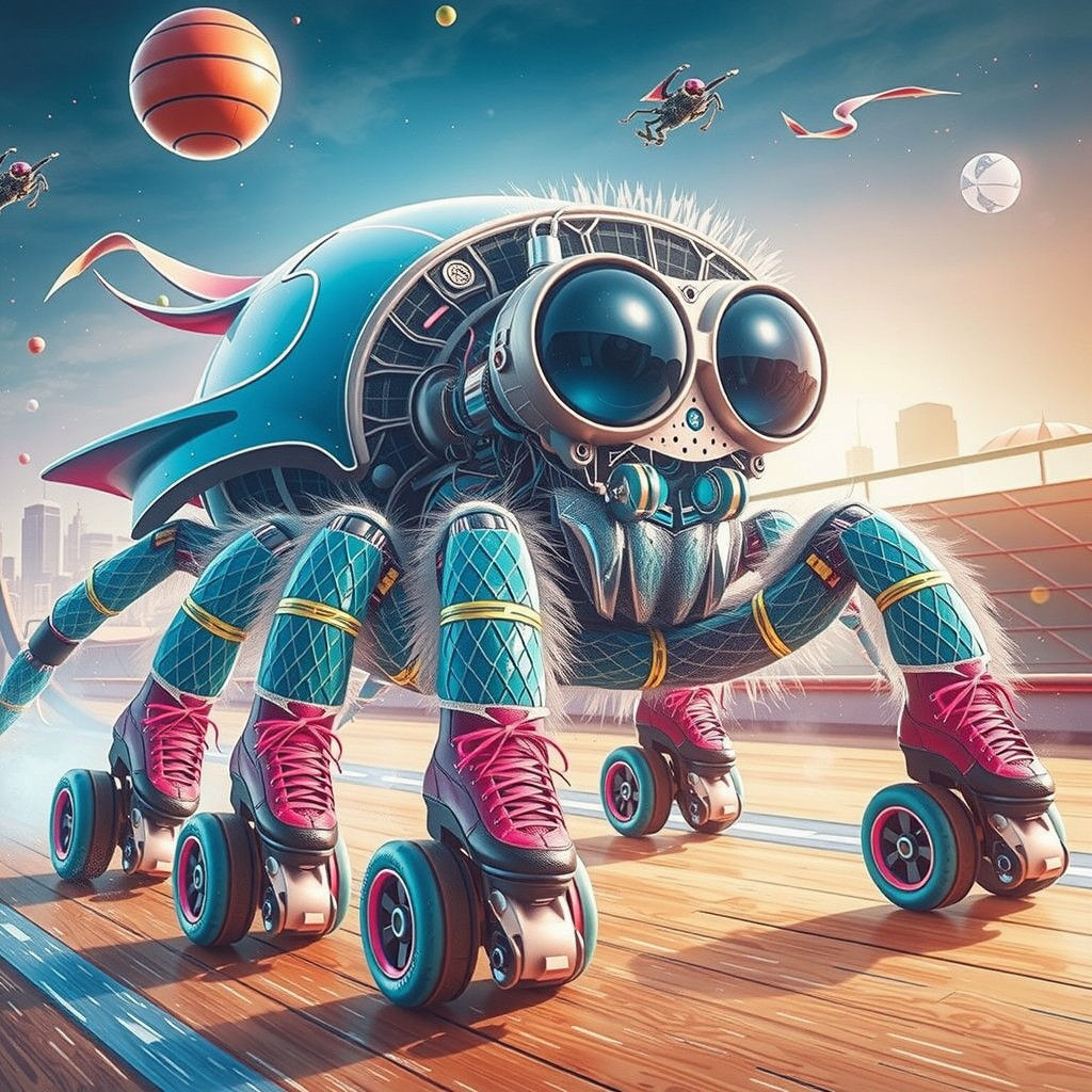 Electric Pink Roller Skating Spider Soars Through ... - AI Art