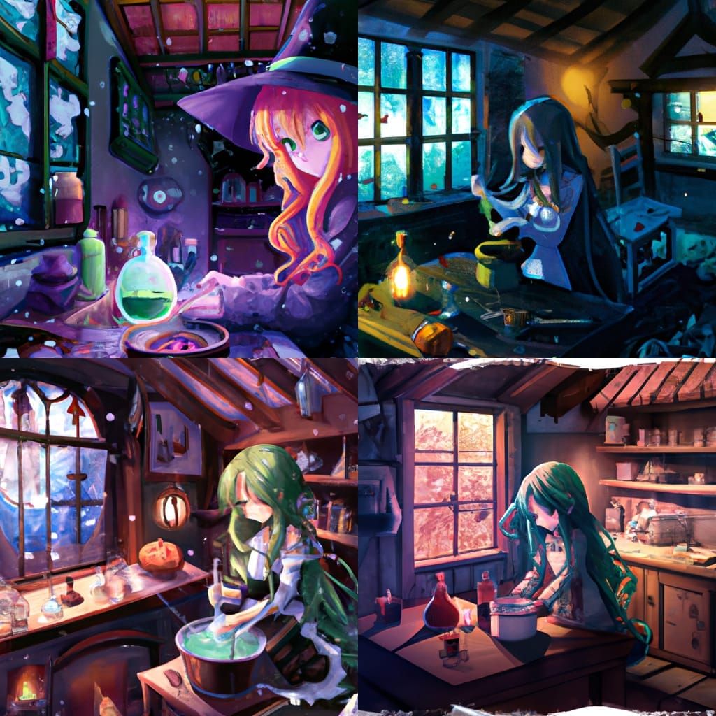 a witch brewing a potion inside a cozy cottage - AI Generated Artwork ...