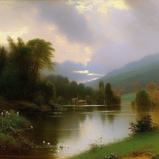 landscape with lake | by Alfred Augustus Glendening - AI Generated ...