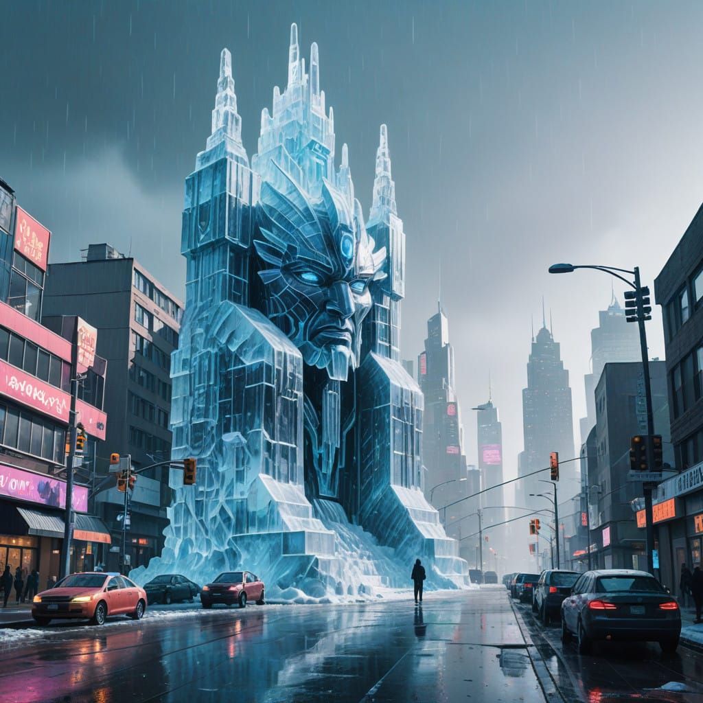 Futuristic Ice Deity Illuminates Neon-Lit Los Sant... - AI Art