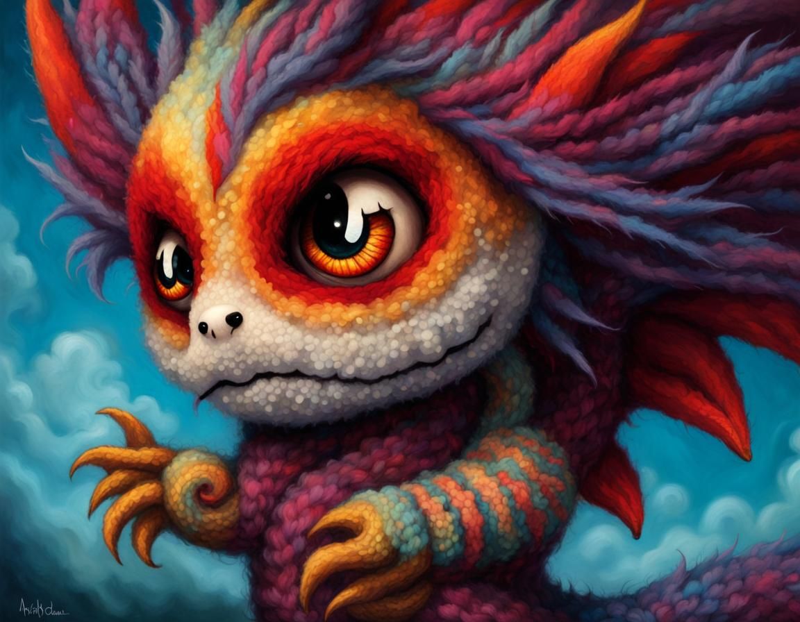 Cute and wooly tiny baby dragon wearing gothic-punk clothing by Andy ...