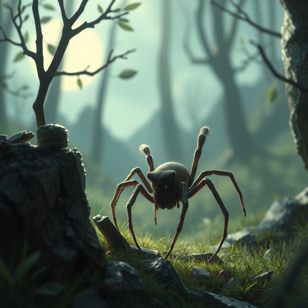 Intricate Dark Fantasy Spiderling Embarks on Darin... - AI Art