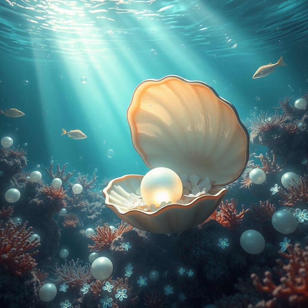 Deep-sea secrets bathed in celestial gleam.