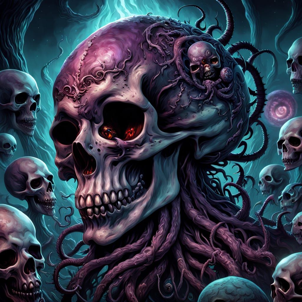 Cosmic Horror Realm of Elongated Skulls in Hyper-D... - AI Art