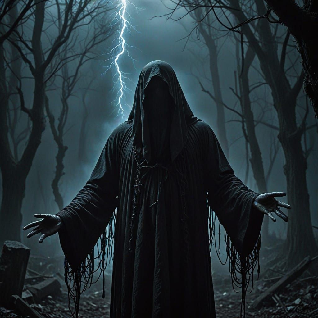 Ghostly Entity in Dark, Ethereal Landscape - AI Art