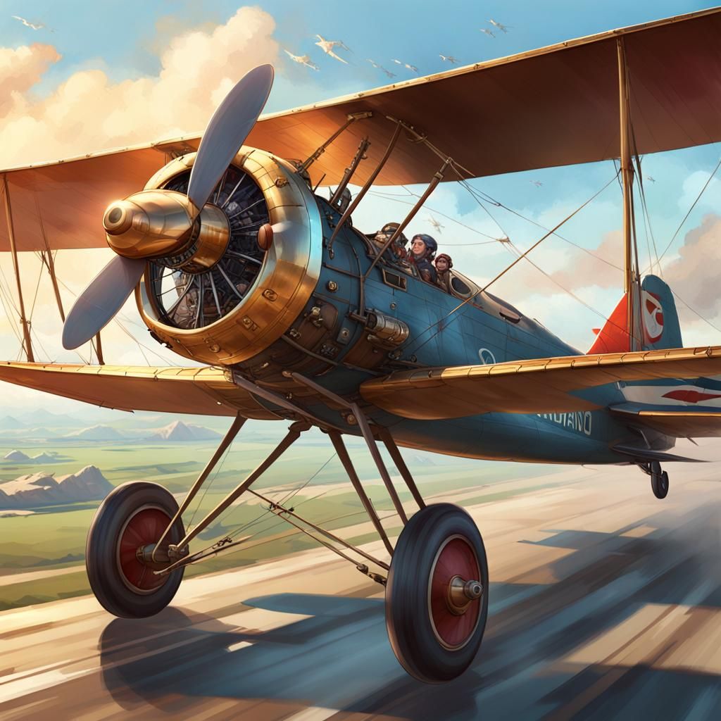 Superb biplane accelerating on the runway - AI Generated Artwork ...