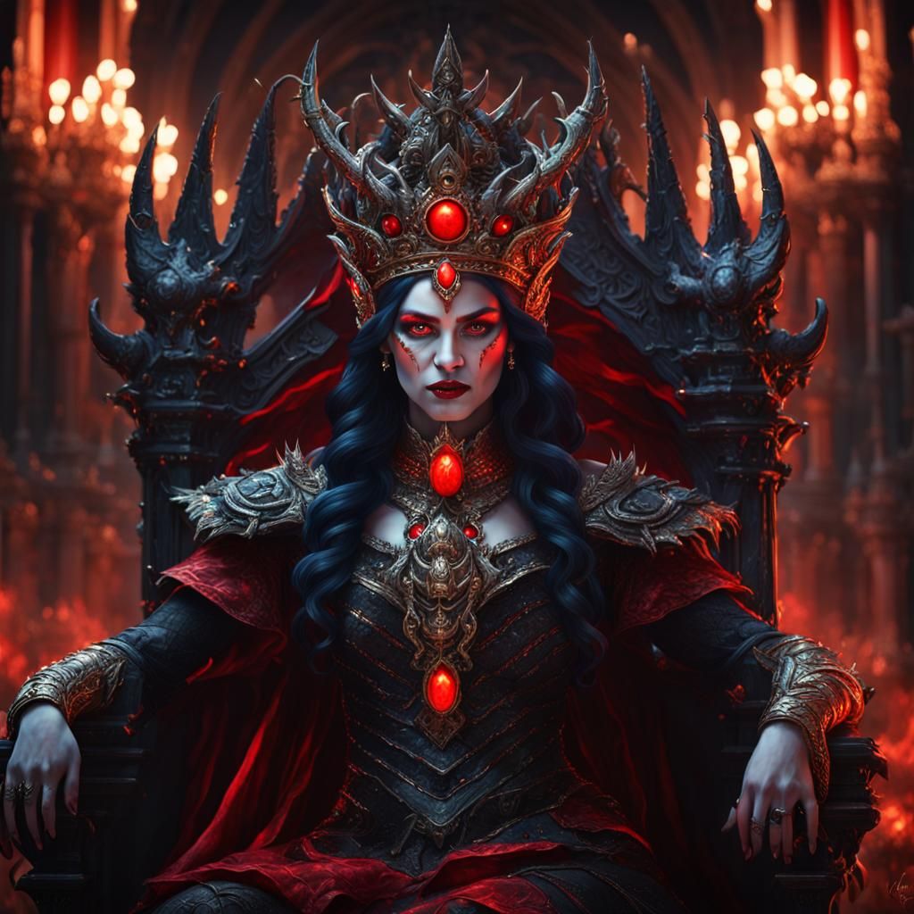 Photorealistic portrait of a majestic evil demon queen goddess with ...