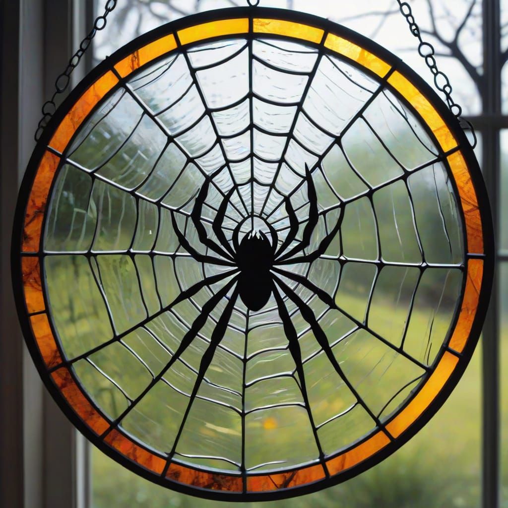 Stained glass spider web window - Stained glass spider web w...