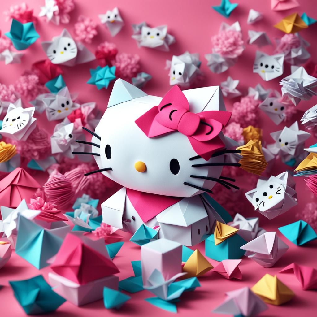 chaotic Whimsical Illustration, hello kitty 8K resolution - AI ...