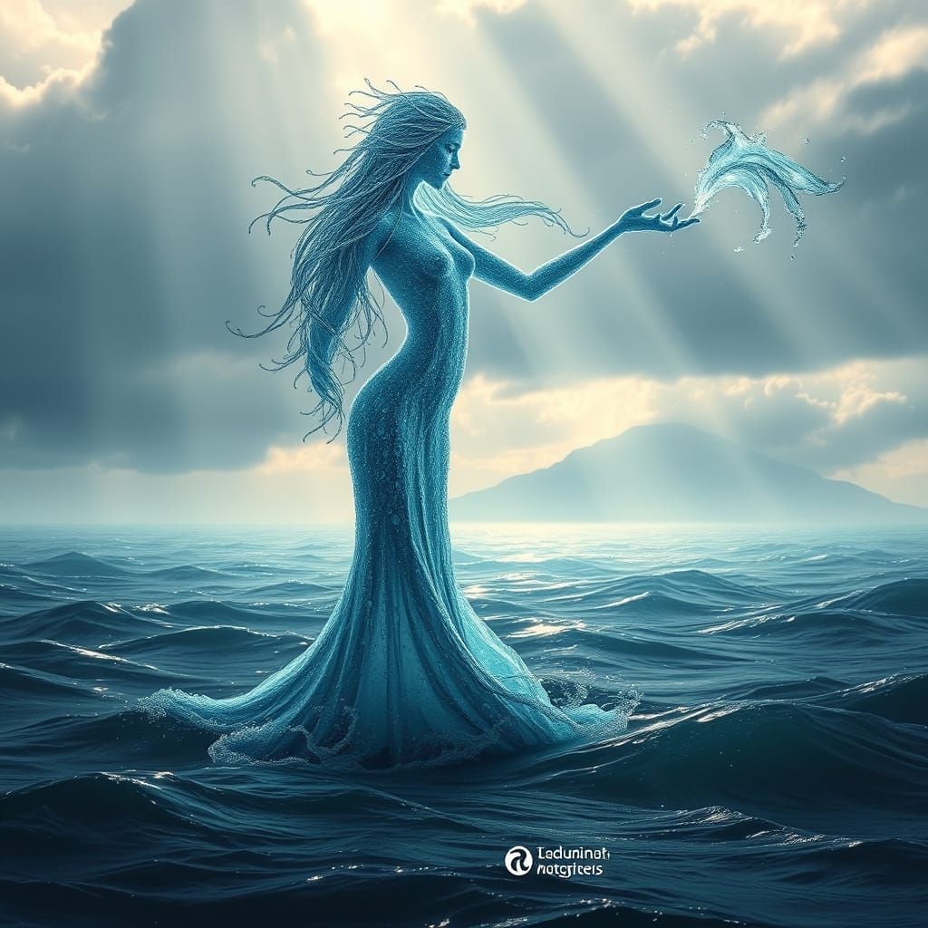 Ethereal Water Elemental Unfolds in Radiant Stormy... - AI Art