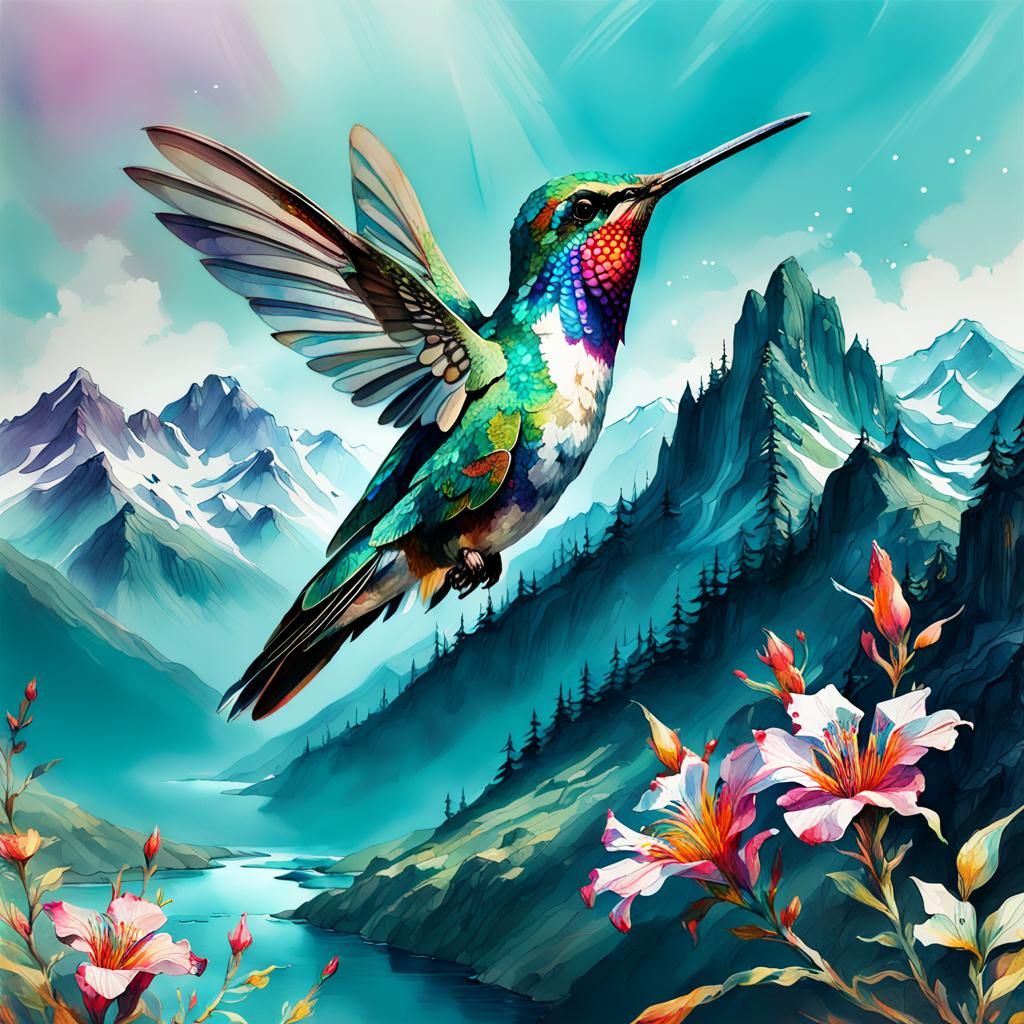 A hummingbird flowering scrubs - AI Generated Artwork - NightCafe Creator