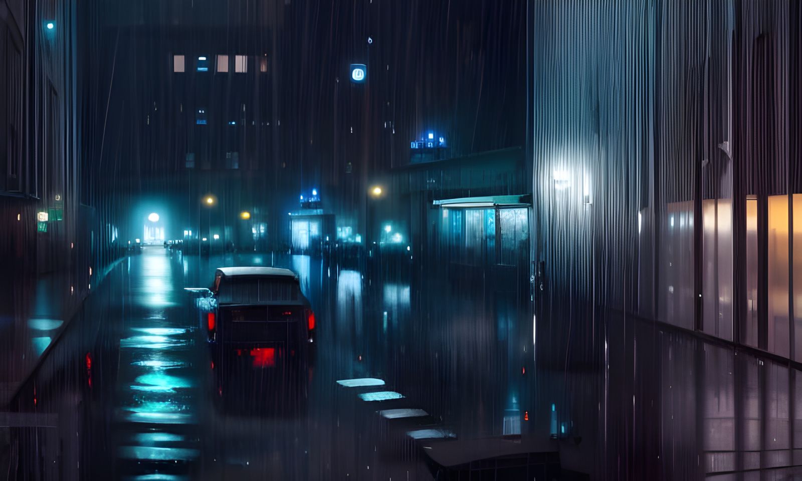 Rainy City At Midnight - AI Generated Artwork - NightCafe Creator