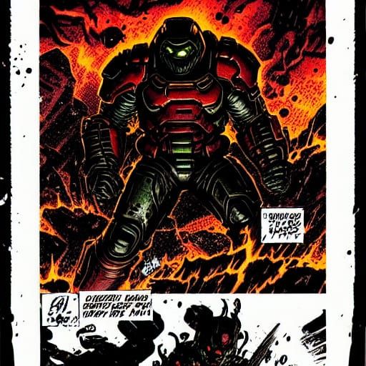 Doomguy Doom Slayer - Doomguy Fighting Demons in Comic Book ...