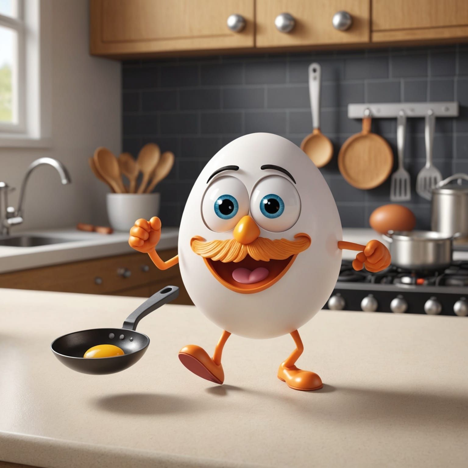 A cartoon egg running as fast as he can, the egg has a fearful cute ...