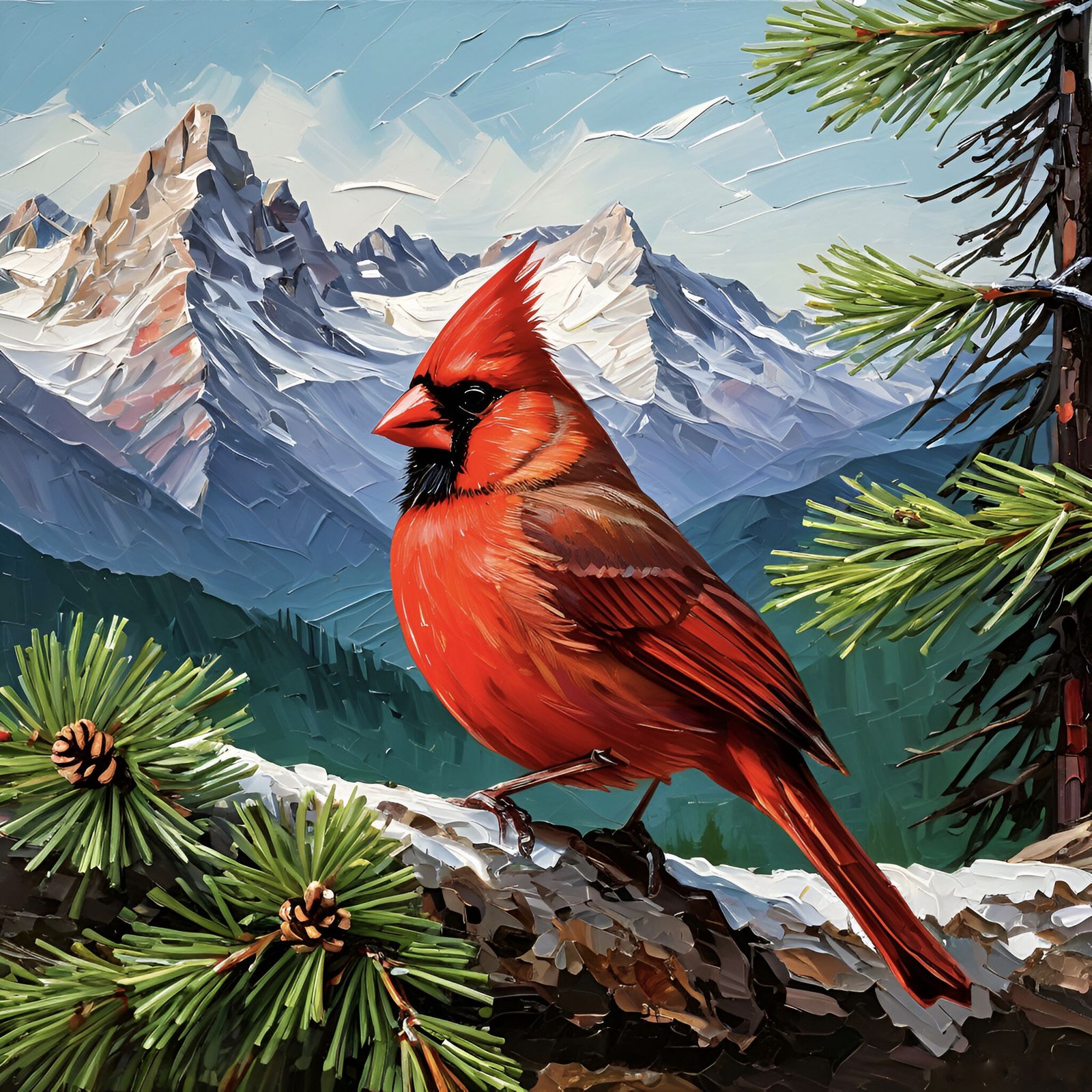 Red Cardinal - spruce tree - AI Generated Artwork - NightCafe Creator