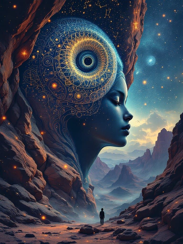 Ethereal Rock Art Depicting Celestial Beings in a ... - AI Art