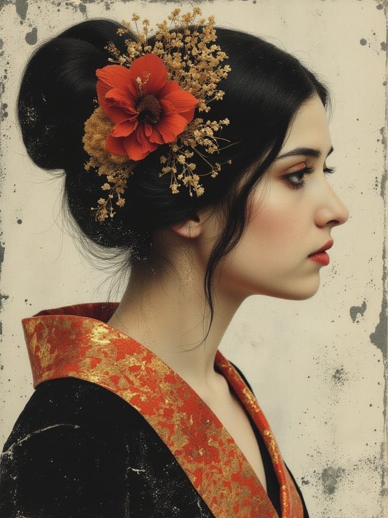 Golden Geisha in Whirling Textures - AI Art