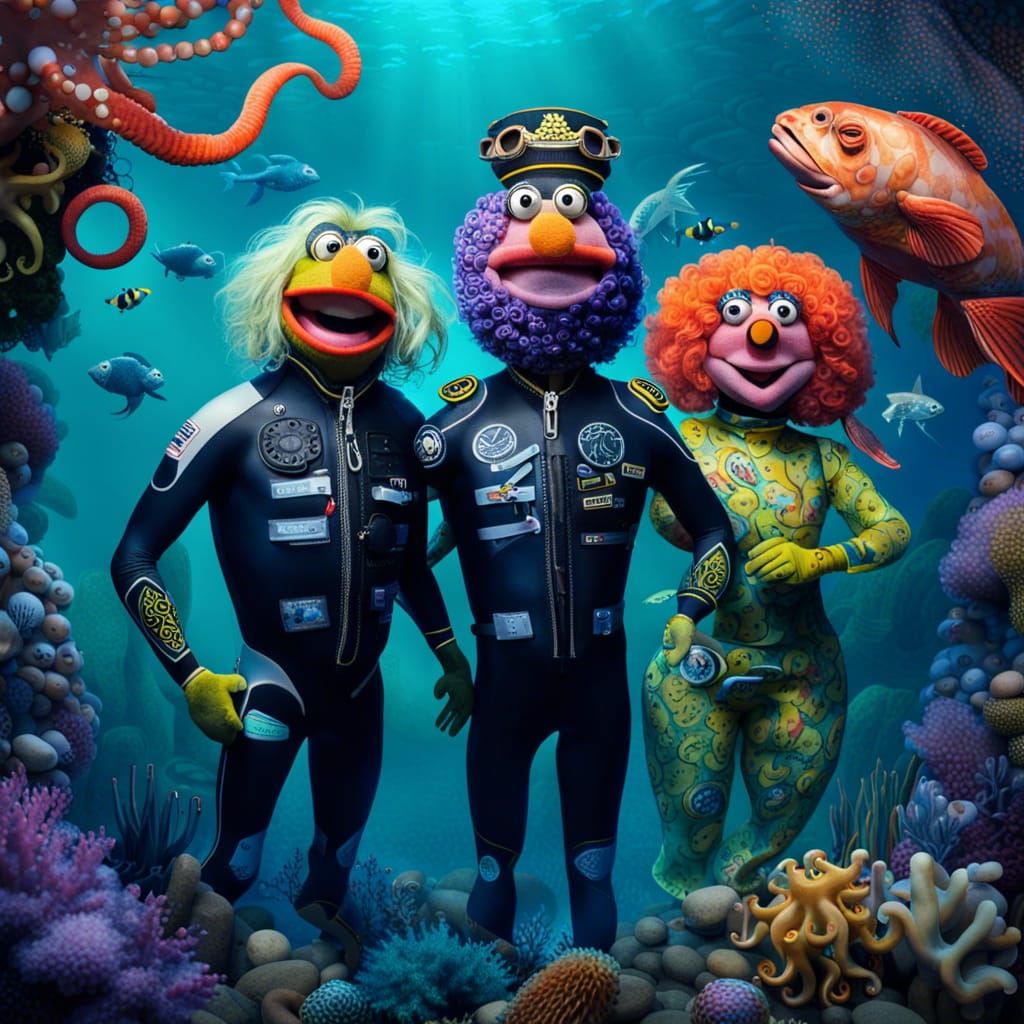 Three muppets underwater - AI Generated Artwork - NightCafe Creator