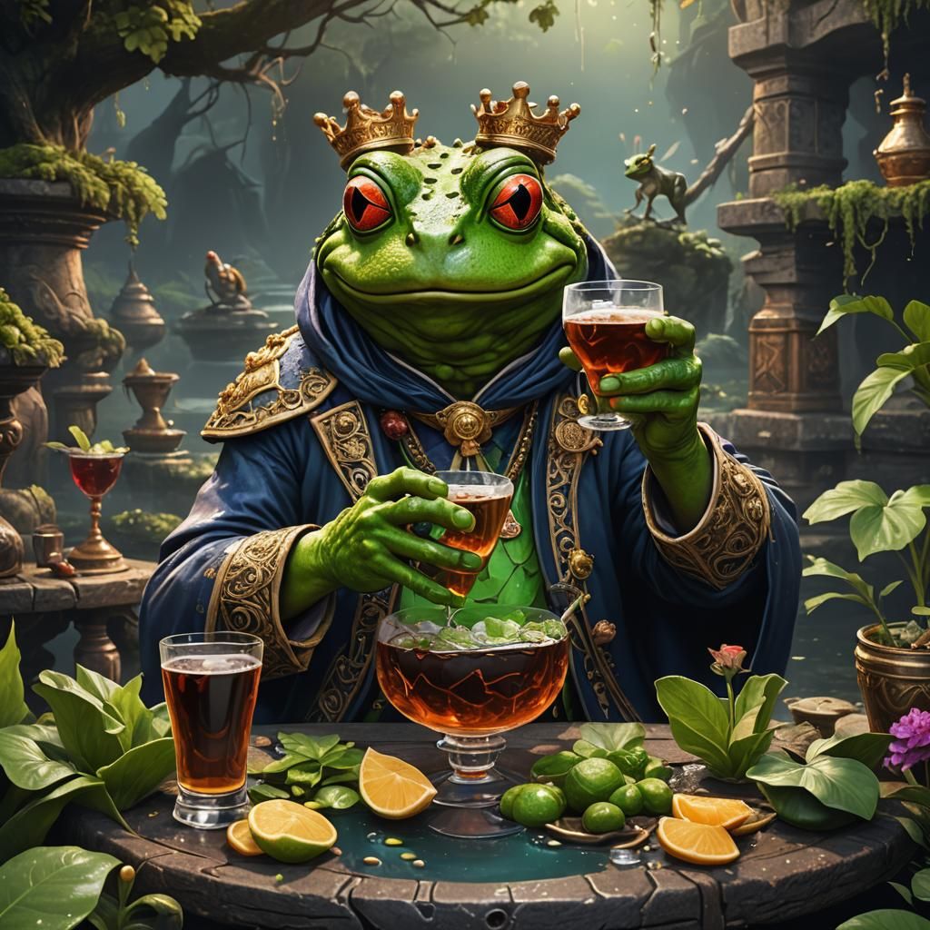 God of frog drinking Alcohol - AI Generated Artwork - NightCafe Creator