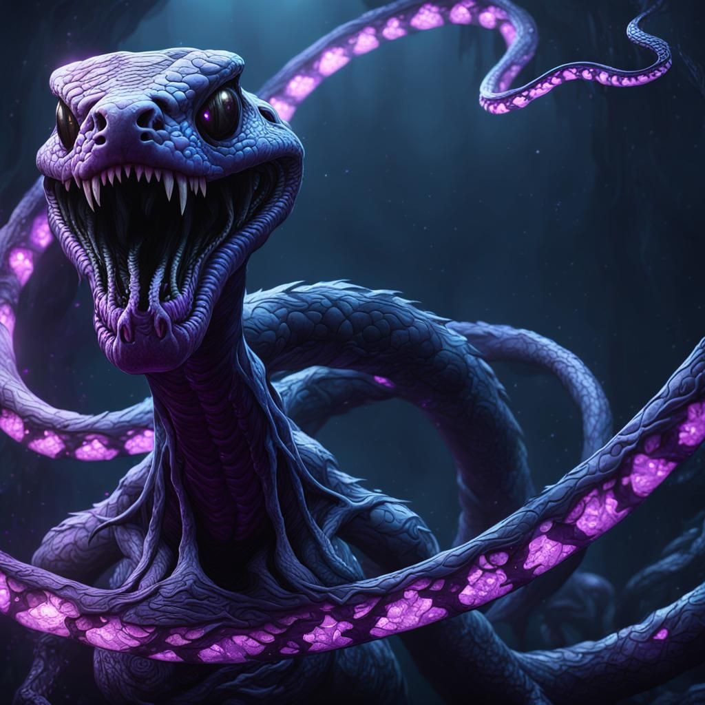 horrific snake void monster, purples tones, bioluminescence" + a preset ...