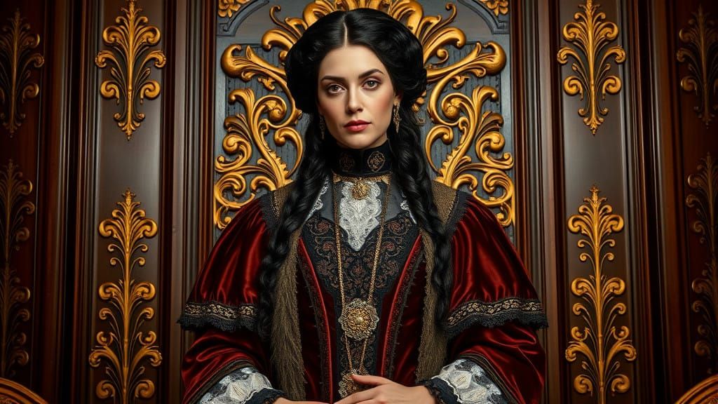 Elegant Victorian Noblewoman in Lavish Pre-Raphael... - AI Art