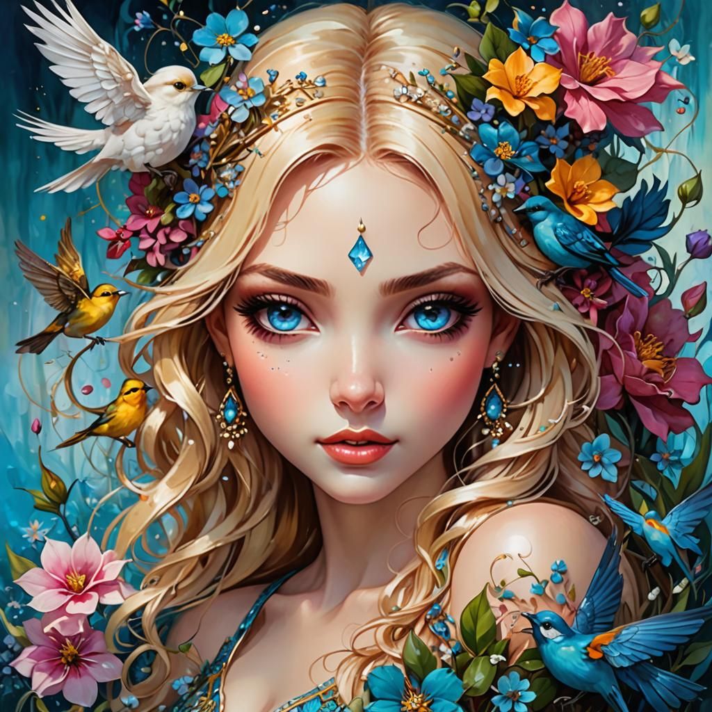 A blonde girl with blue eyes - AI Generated Artwork - NightCafe Creator