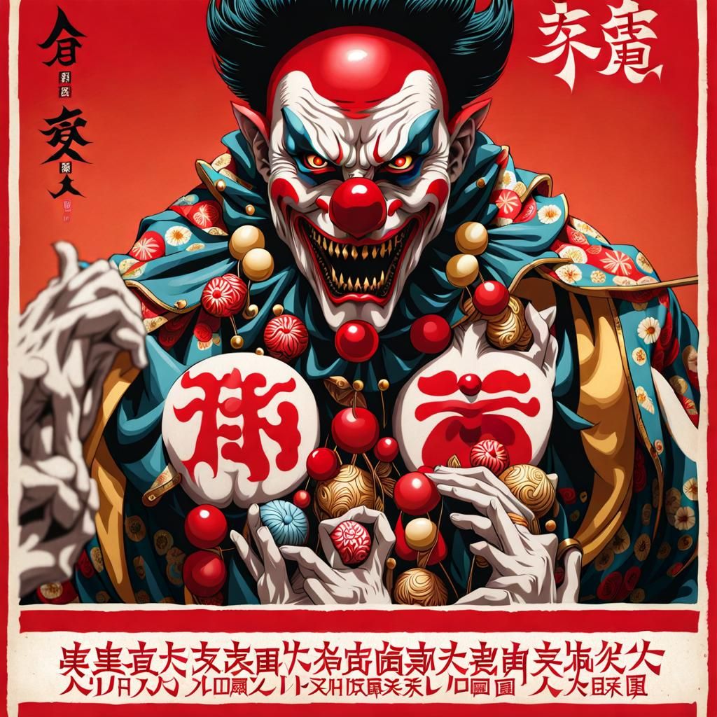 神经质 horror anatomically accurate Japanese clown demon - AI Generated ...