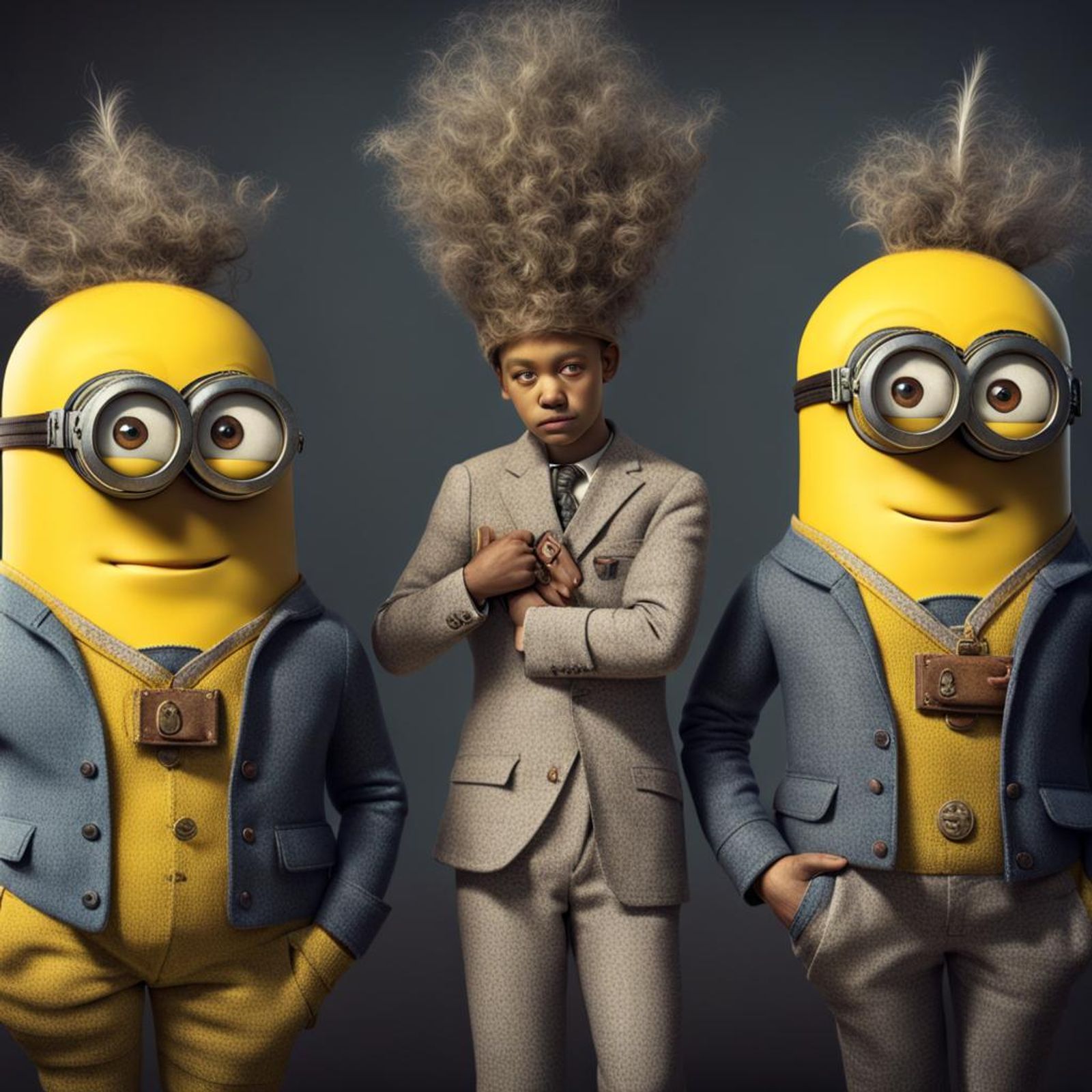A hyperrealistic rendering of three minions in lgbtq attire, with ...