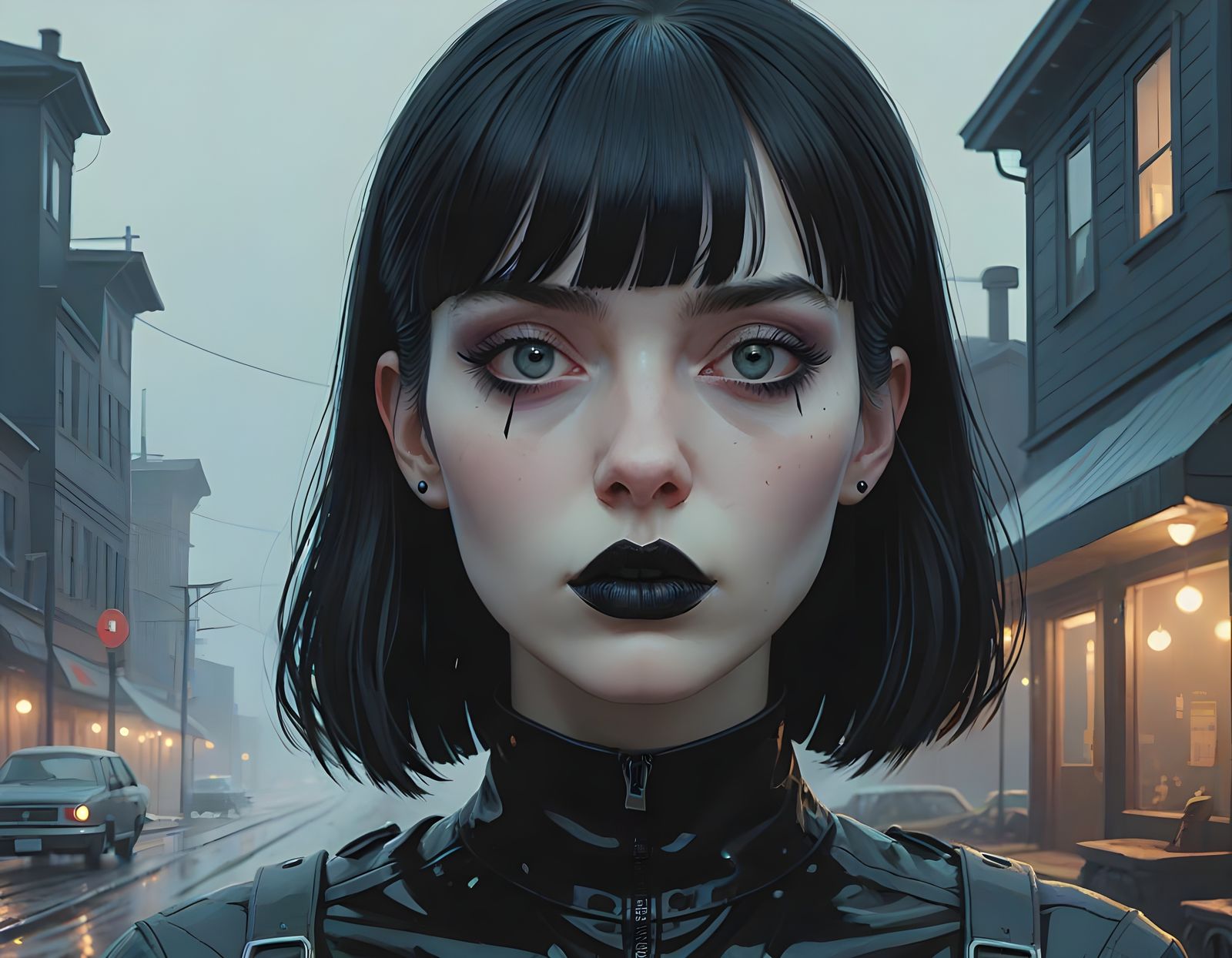 Hyperrealistic portrait of a 22 years old goth female