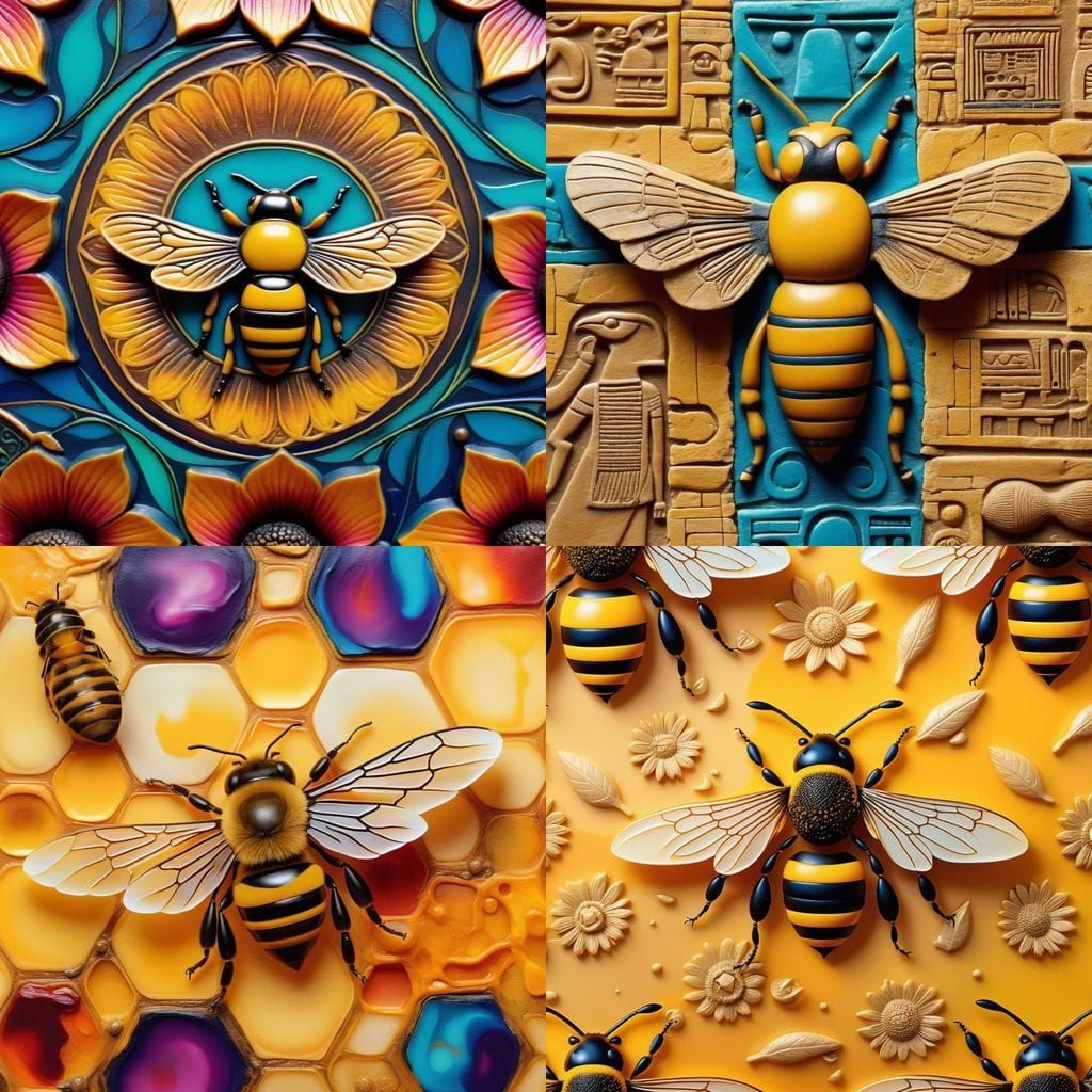 Ancient Egyptian Bees in Vibrant Encaustic Style - AI Art