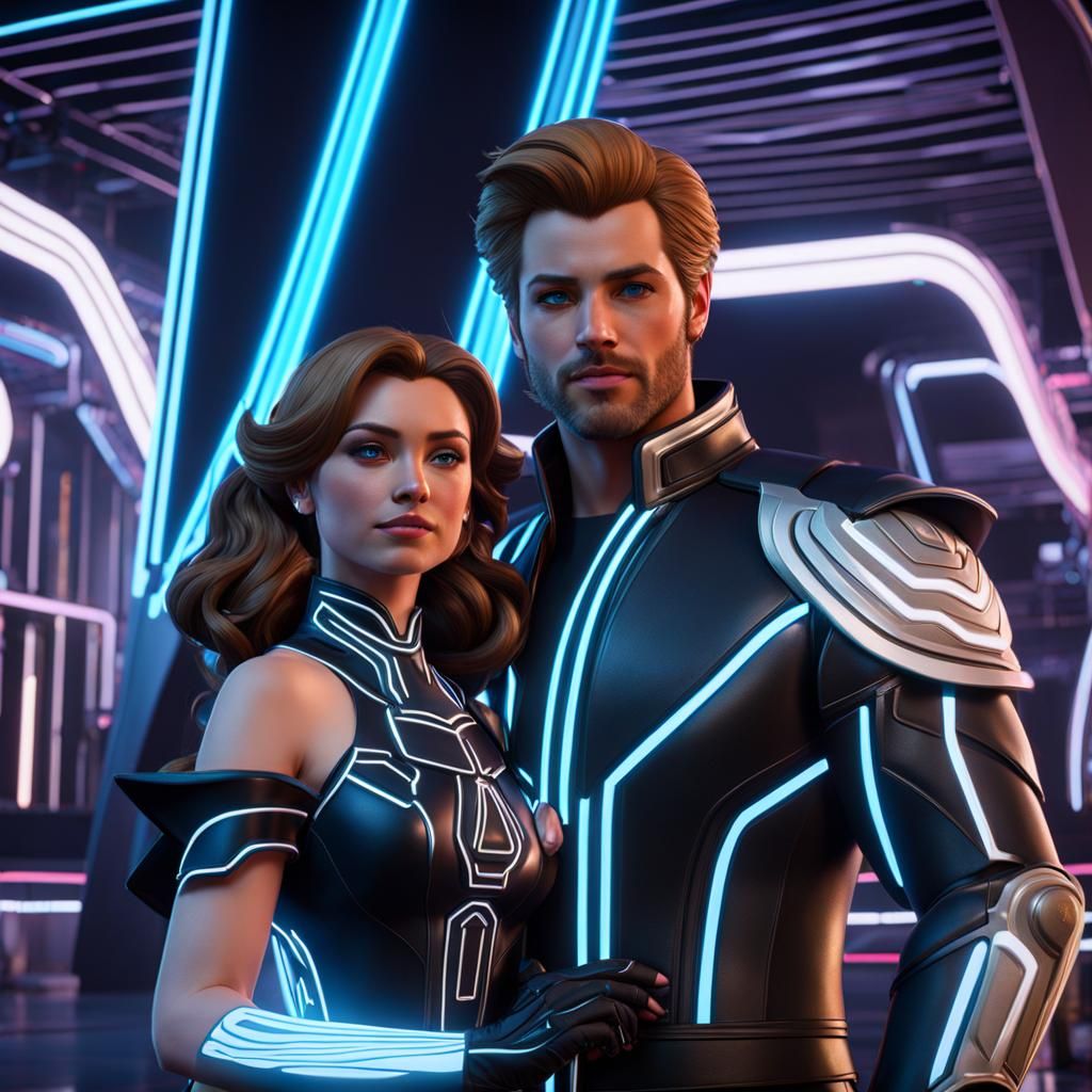 Disney's Belle and Prince Adam dressed in TRON inspired clothing. 8K ...