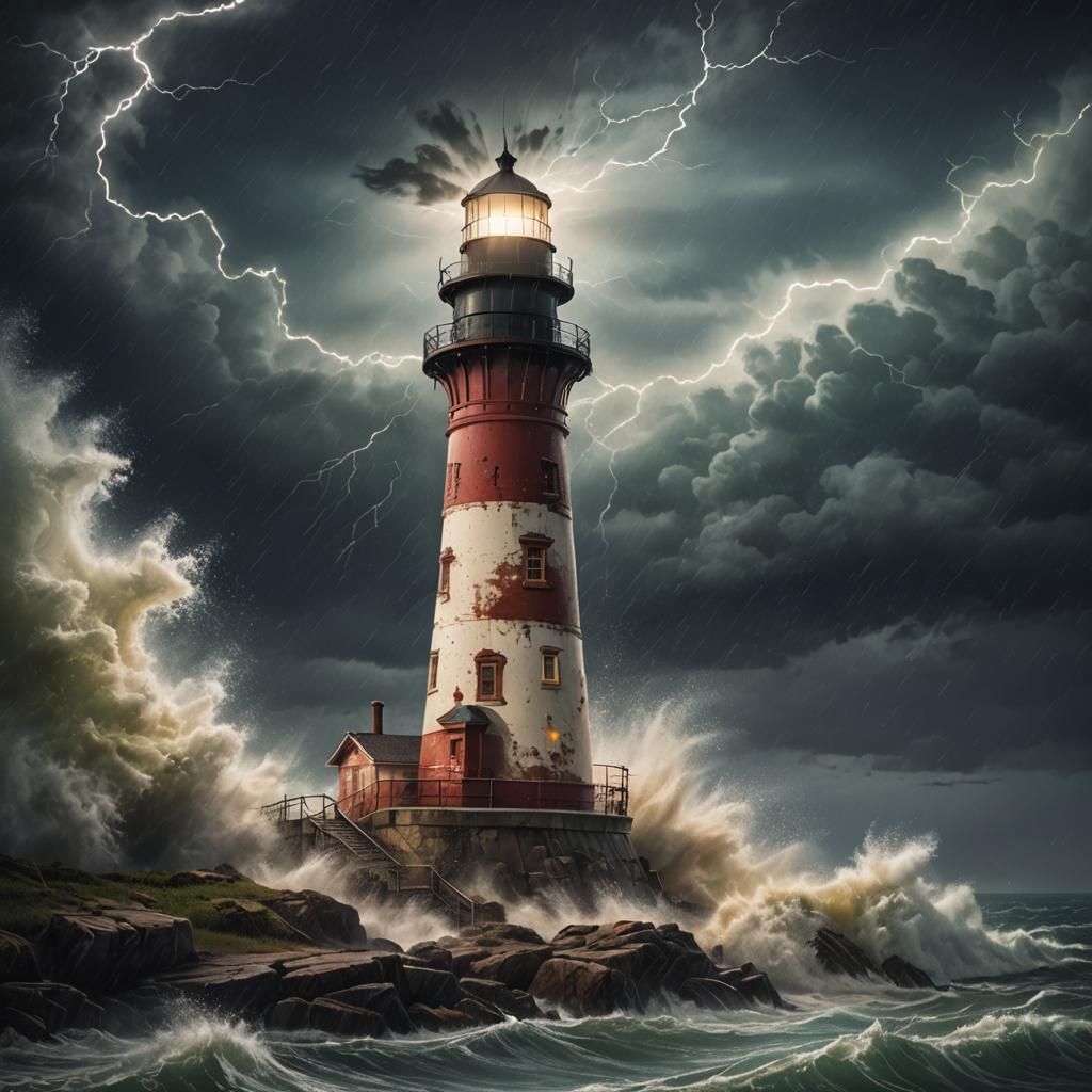 Lighthouse in a storm - AI Generated Artwork - NightCafe Creator