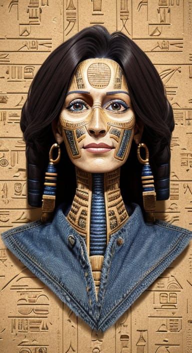 Symmetrical Lady Mummy Portrait in Hieroglyphic Sa... - AI Art