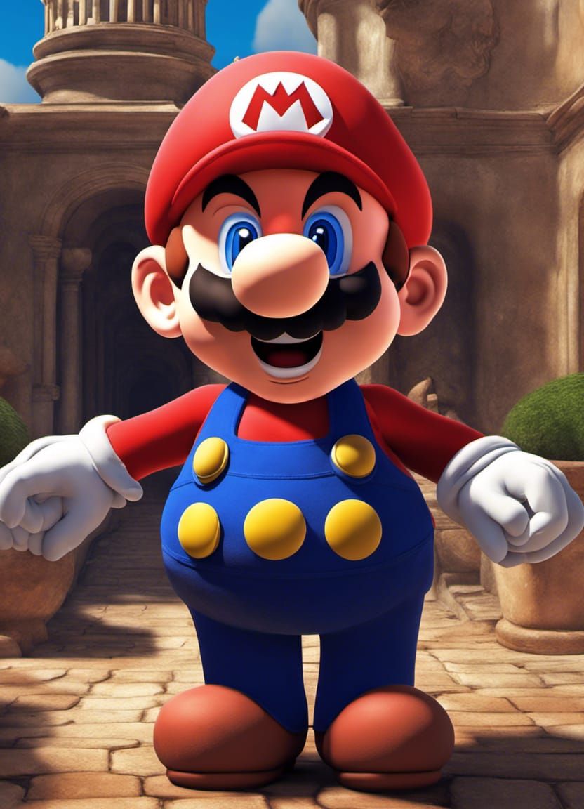 Mario in a dress, deep color, detailed matte painting, cell shading ...