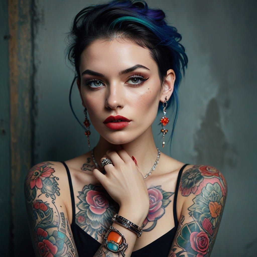 Gorgeous brunette facial peircings nose ring lip rings big earinga body ...