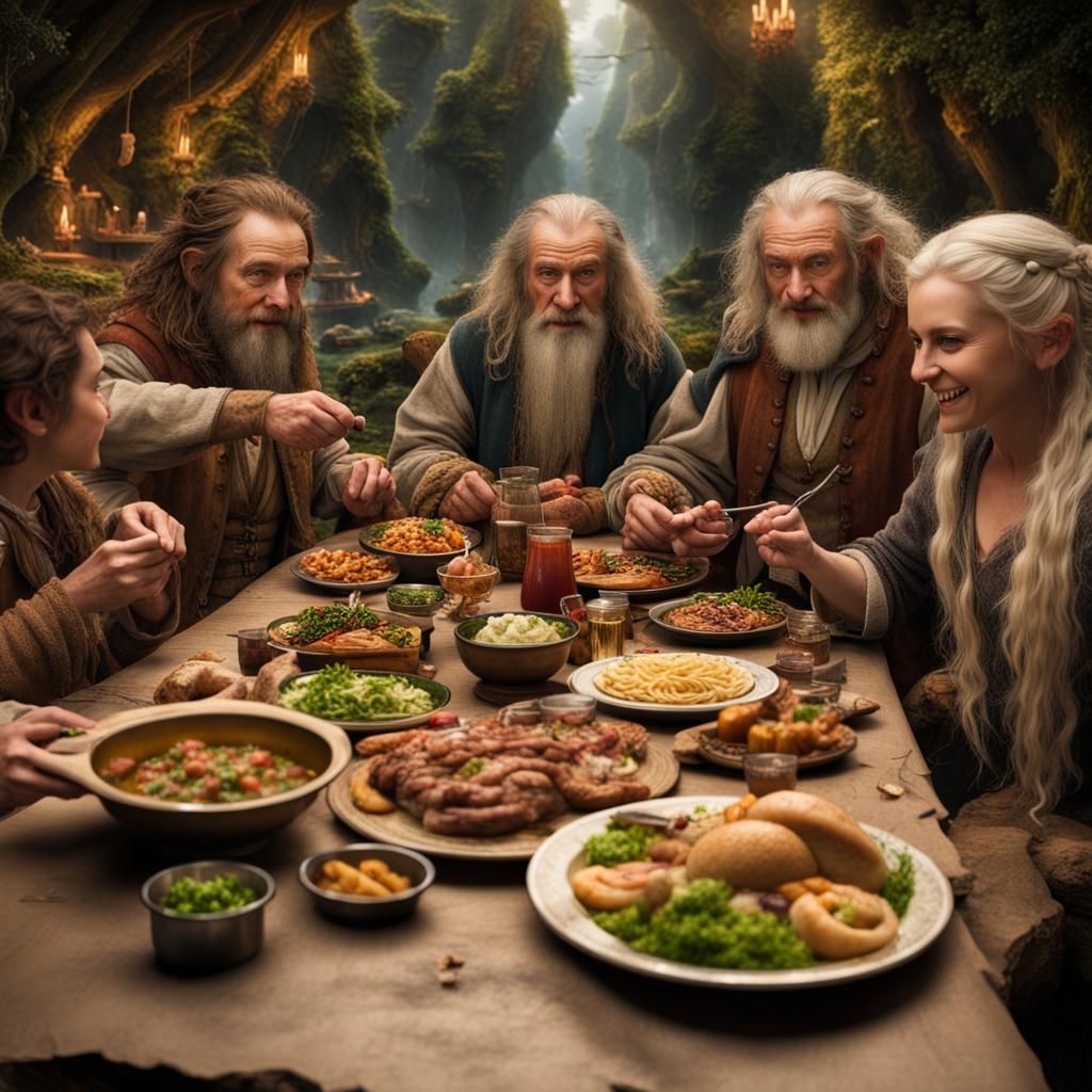 joyful hobbit feast - AI Generated Artwork - NightCafe Creator