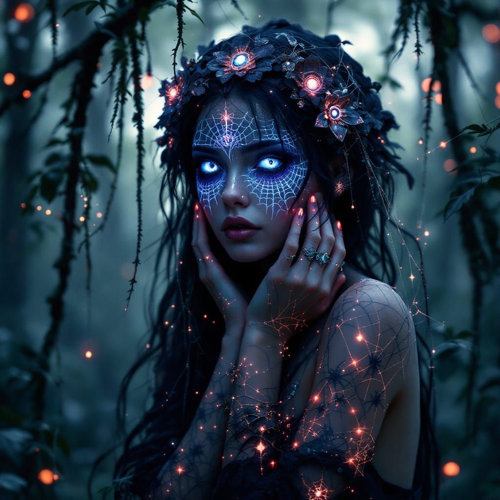 Surreal Goddess of Spiders in Twilight Mist - AI Art