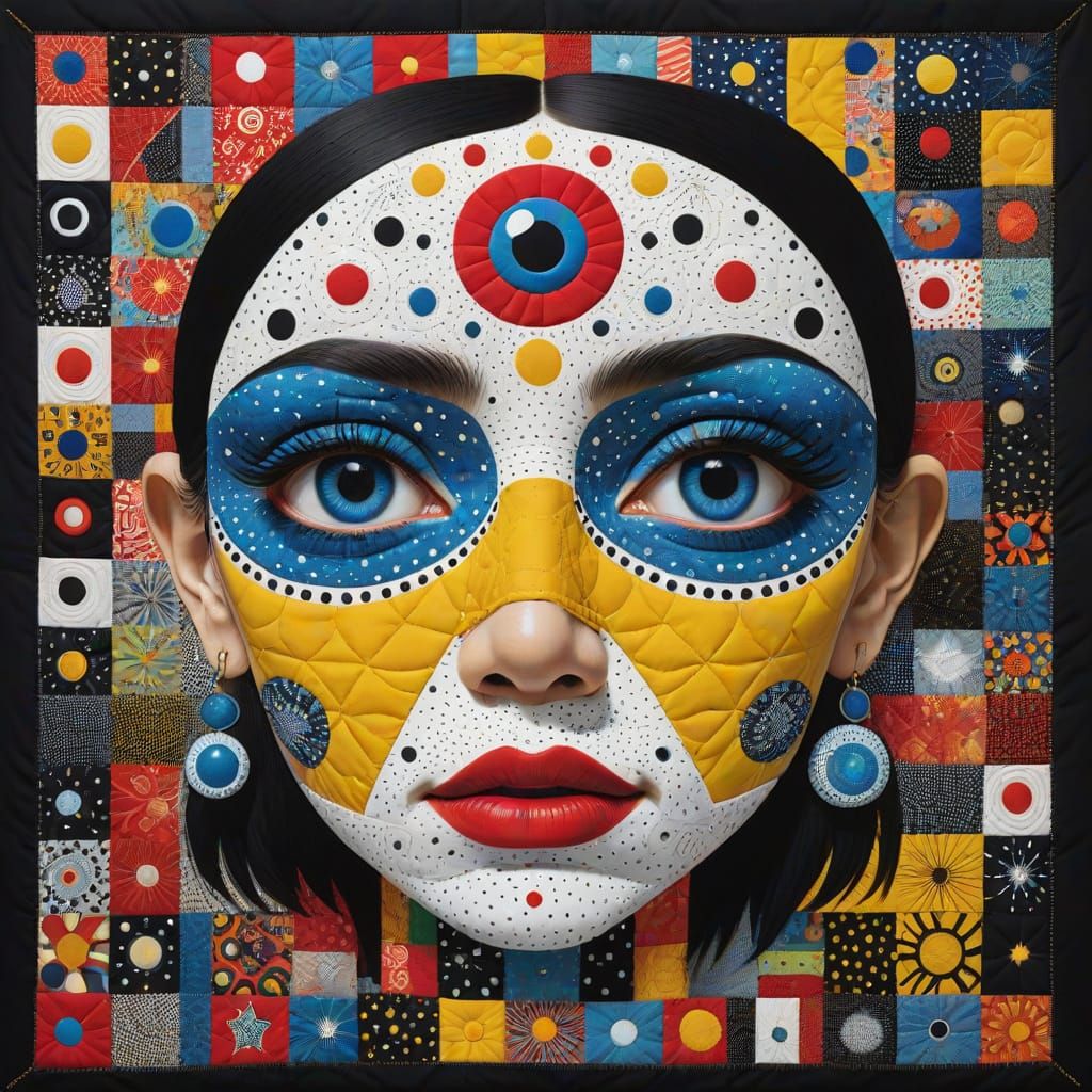 Cosmic Quilted Face in Starry Shamanic Echo - AI Art