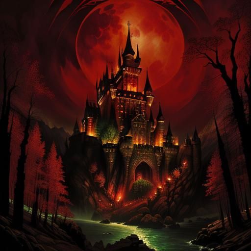 Dracula's castle. Cinematic 16k resolution masterpiece illustration ...